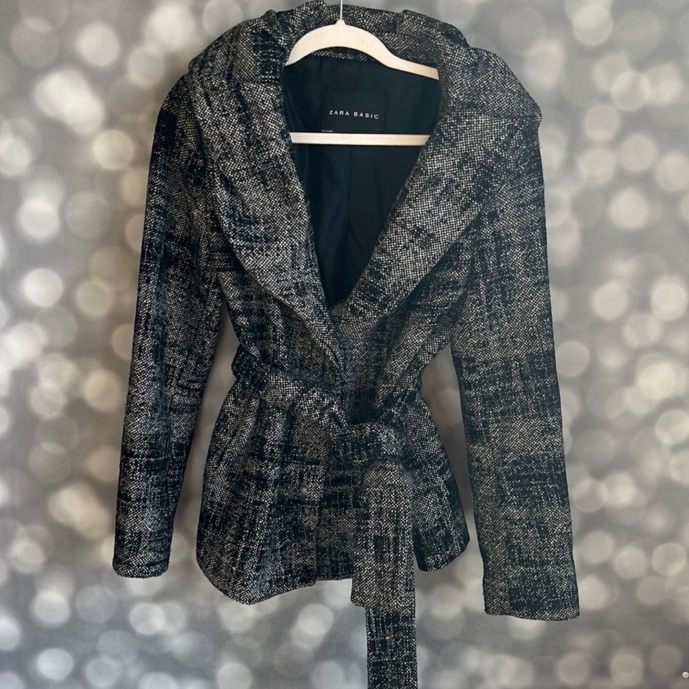 Zara Womens Belted Tweed Coat With Sleeping Bag Colla… - Gem